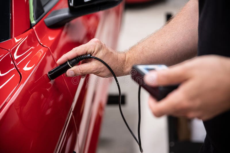 Paint thickness gauge stock photo. Image of hold, control - 123952874