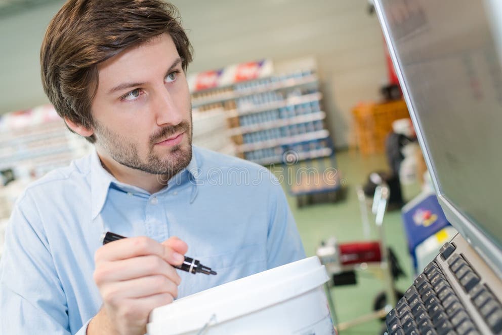 Man Checking Code in Computer Stock Image - Image of screen, shop ...