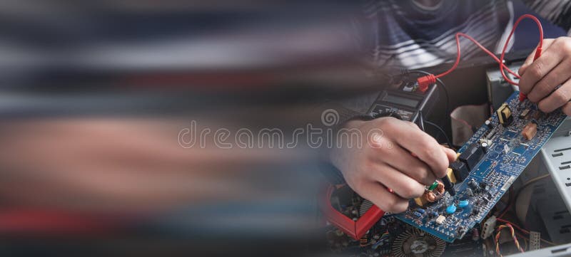 Man Checking Computer with a Multimeter Stock Photo - Image of repair ...