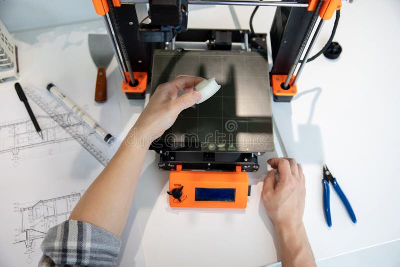 Man Checking 3d Printer, Process of Making Things on 3d Printer in ...