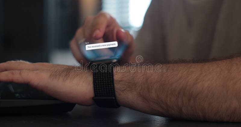 Man Checking 3d Rendering Incoming Notification on Smart Watch ...