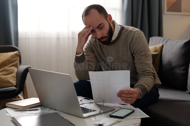 Man Checking Data in Financial Bill Stock Photo - Image of problem ...