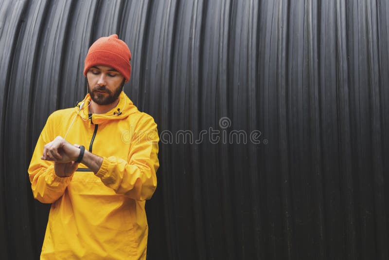 Man Checking Data on Smart Watch after Workout Stock Image - Image of ...