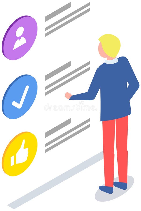 Man Checking Design of Profile, Check Mark and Like Icons. App ...