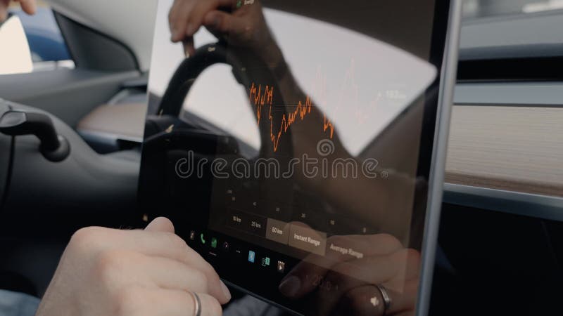 Man Checking Electric Car S Range on Dashboard Display Stock Footage ...