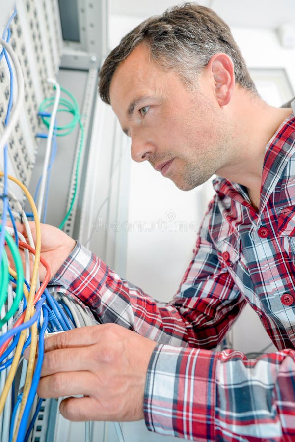 Man Checking Electrical Panel Stock Image - Image of home, craftsman ...