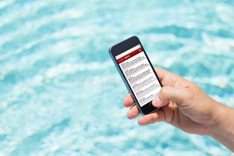 Man Checking Email by the Pool Stock Photo - Image of mobile, mail ...
