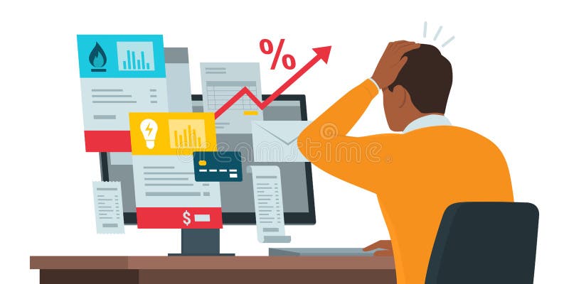 Man Checking Expensive Utility Bills Online on His Computer Stock ...