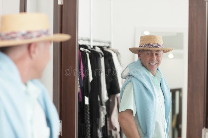 Man Checking Himself Out in the Mirror Stock Image - Image of clothes ...