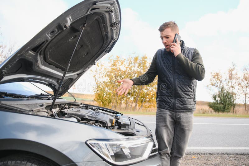 Man Checking His Broke Down Car Stock Image - Image of breakdown, check ...