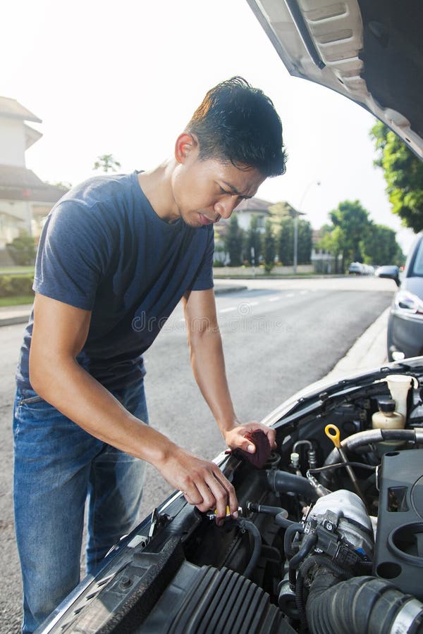 Man checking his car stock photo. Image of engine, breakdowns - 183294382