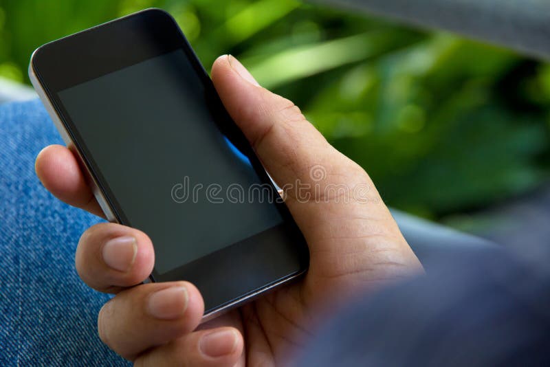 Man Hand Checking His Phone Stock Photo - Image of media, touch: 33789058