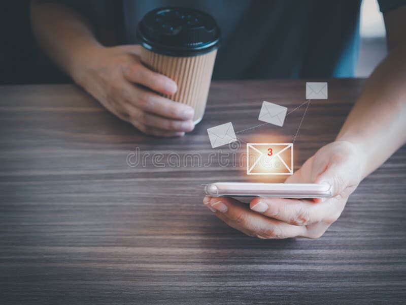 Man Checking Message or Email from Notification Icon on Mobile Phone ...