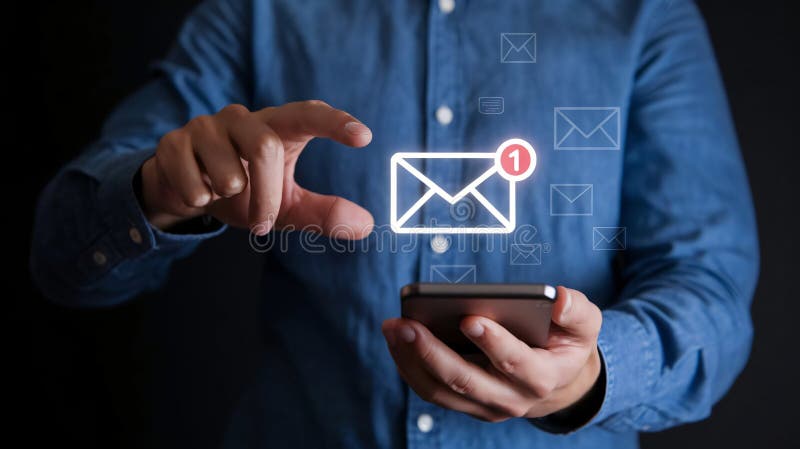 Man Checking New Email Notification on Smartphone Digital Communication ...