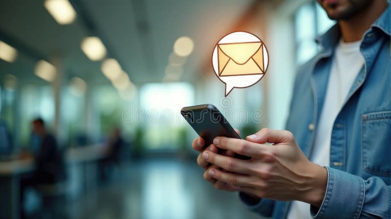 Man Checking a New Message on His Smartphone Stock Illustration ...