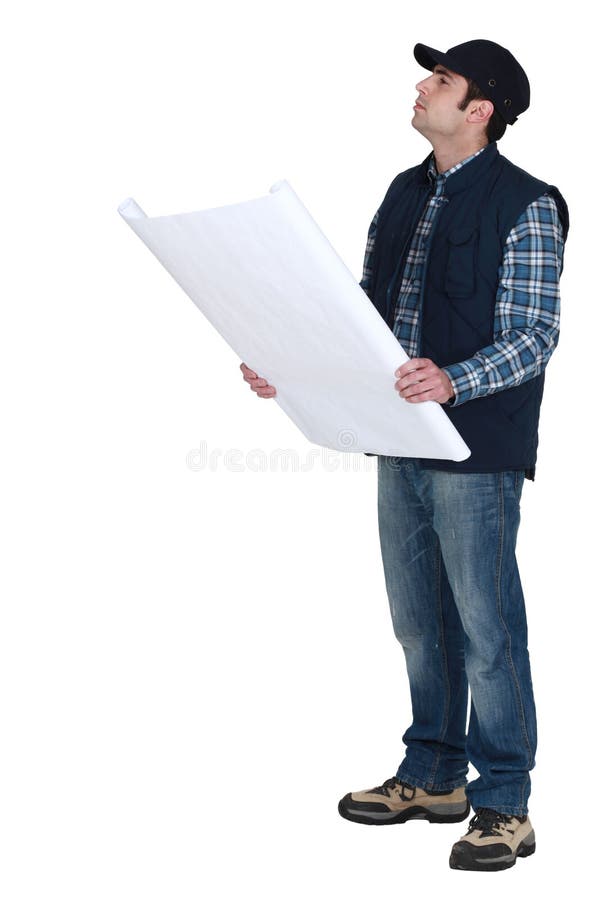 Man checking the plans. stock image. Image of home, jeans - 28296791