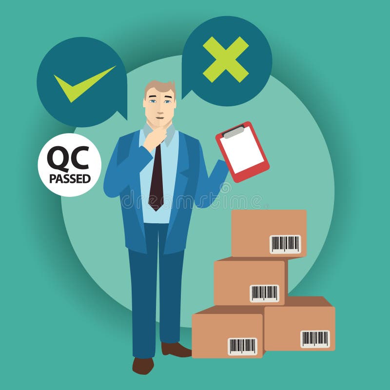 Man Checking the Quality of Boxes. Vector Illustration Decorative ...