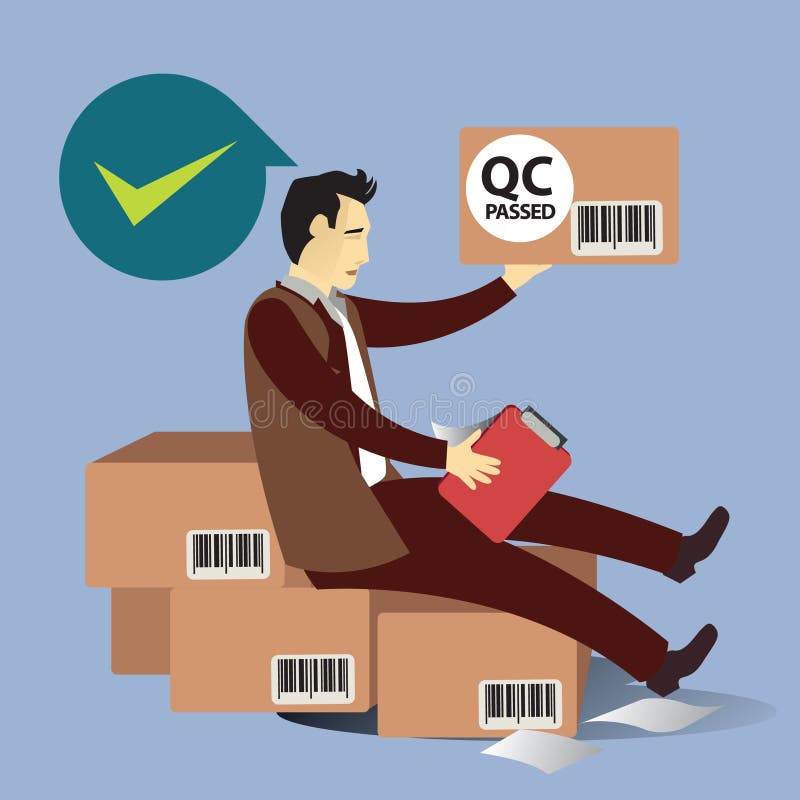 Man Checking the Quality of Boxes. Vector Illustration Decorative ...