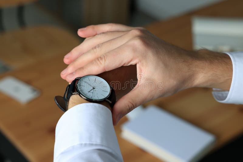 Man Checking Time in Office, Closeup. Being Late Stock Image - Image of ...