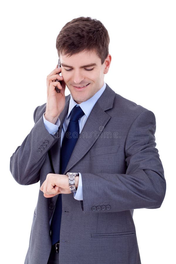 Man Checking Time while Speaking on Cellphone Stock Photo - Image of ...