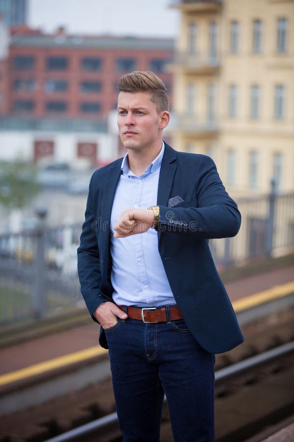 Man Checking the Time and Waiting for Train Stock Image - Image of ...