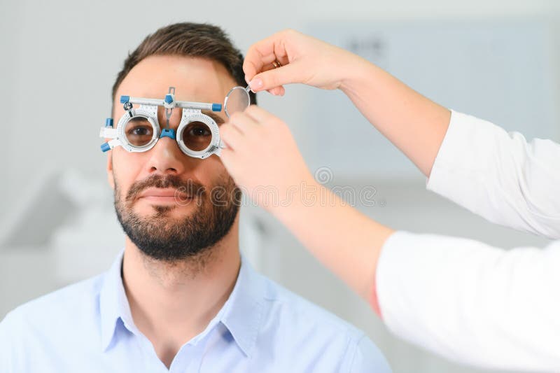 Man Checking Up Vision with Special Ophthalmic Glasses Stock Image ...