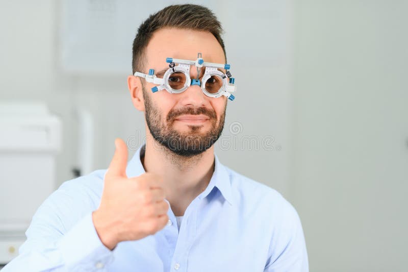 Man Checking Up Vision with Special Ophthalmic Glasses Stock Image ...