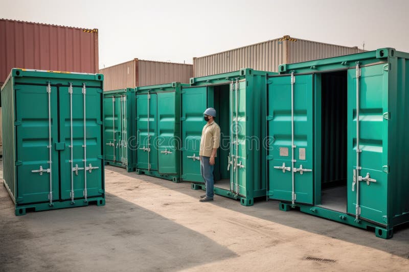 A Man Checks Containers at the Port during Quarantine, Generative AI ...