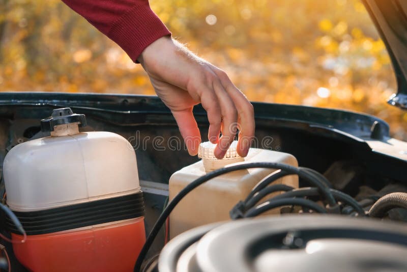 A Man Checks the Level of Technical Fluids of Car. Self-service of the ...