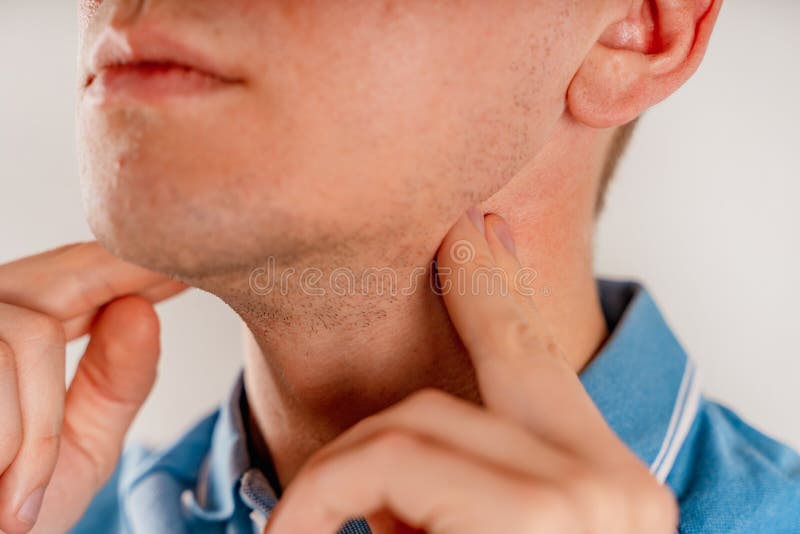 A Man Checks the Lymph Nodes on His Neck Stock Photo - Image of ...