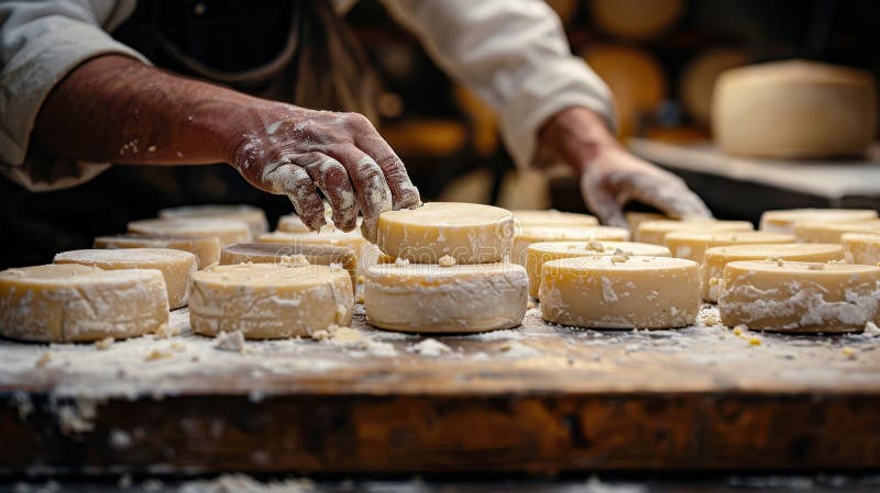 A Man is a Cheese Maker Who Makes Delicious Cheese in a Cheese Factory ...