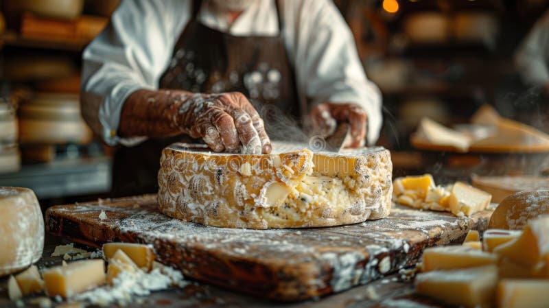 A Man is a Cheese Maker Who Makes Delicious Cheese in a Cheese Factory ...