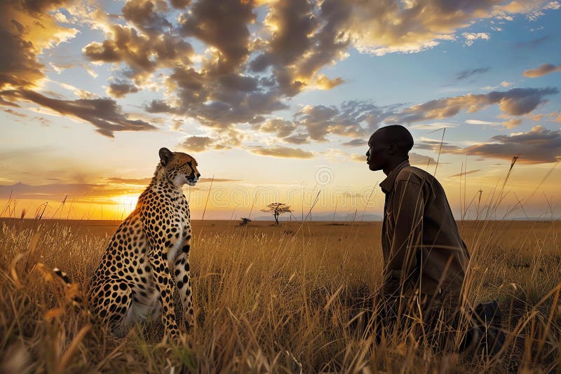 Man and Cheetah, AI Generated Stock Illustration - Illustration of ...