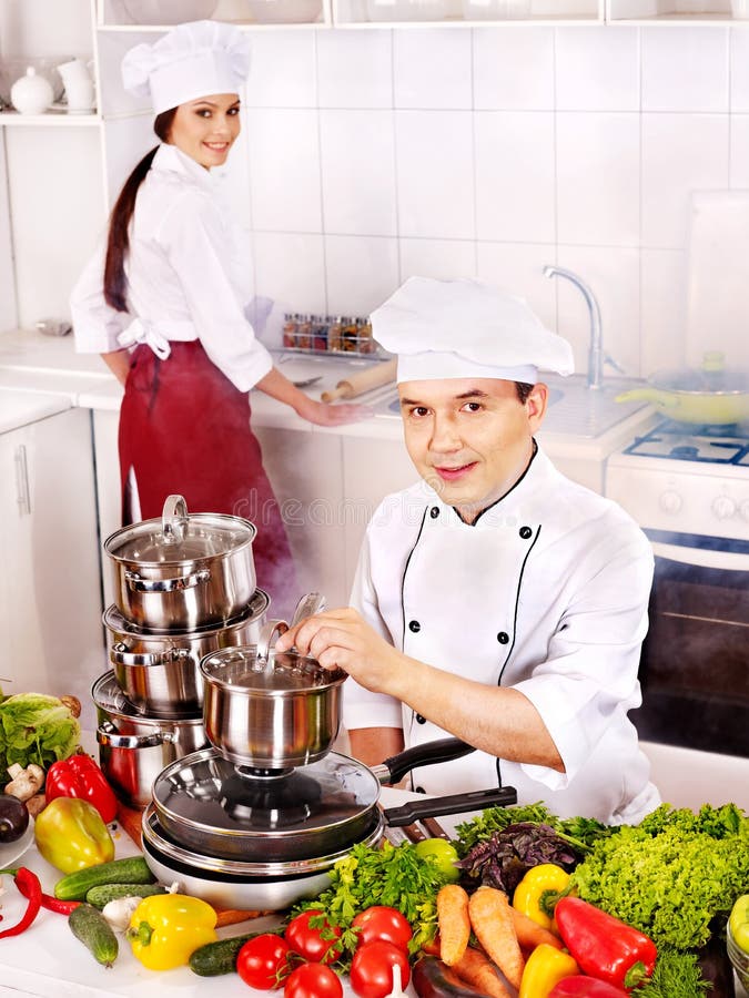 Man in Chef Hat Cooking Chicken Stock Image - Image of home, food: 34070577