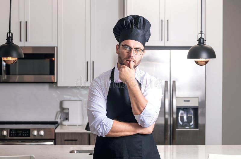 Man in Chef Hat Cooking on Kitchen. Stock Photo - Image of home ...