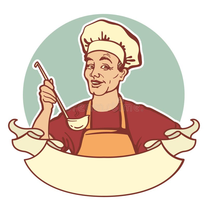 Man Chef Label Cooking in the Kitchen. Smiling Master Chef Preparing ...