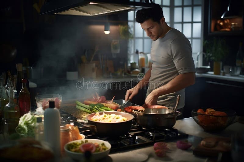 A Man Chef Preparing Delicious Food. Good for Any Project. Generative AI Stock Illustration ...