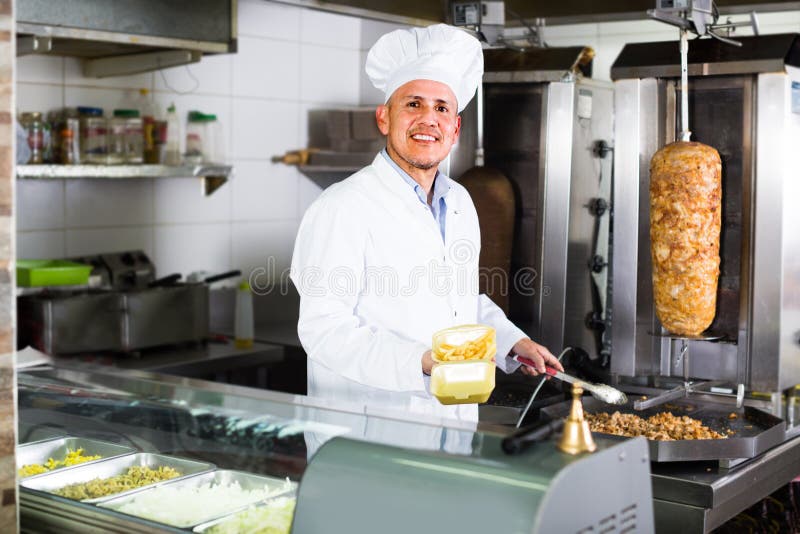 Man Chef Serving Fresh Kebab Stock Photo - Image of caucasian, food ...