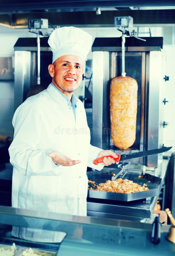 Man Chef Serving Fresh Kebab Stock Photo - Image of junk, delicious ...