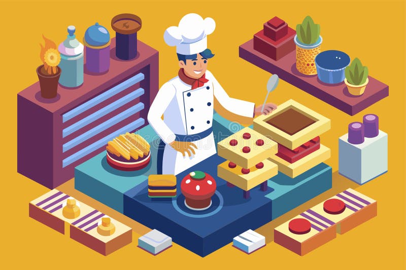 A Man in a Chefs Hat is Busy Preparing Food in a Kitchen Setting ...