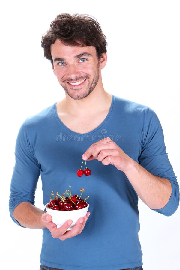 Man with cherry stock photo. Image of caucasian, juice - 34039460