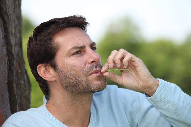 Man chewing ongrass stock image. Image of chewing, brown - 23697239