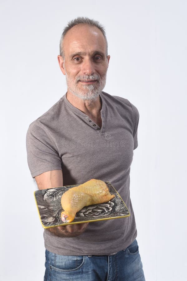 Man with Chicken Meat on White Background Stock Image - Image of life ...