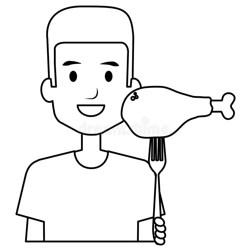 Man with Chicken Thigh in Fork Stock Illustration - Illustration of ...