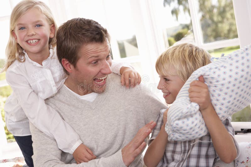 Man and Children Play Together Stock Image - Image of seven, happy ...