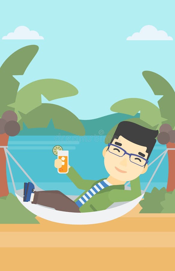 Man Chilling in Hammock with Cocktail. Stock Vector - Illustration of ...