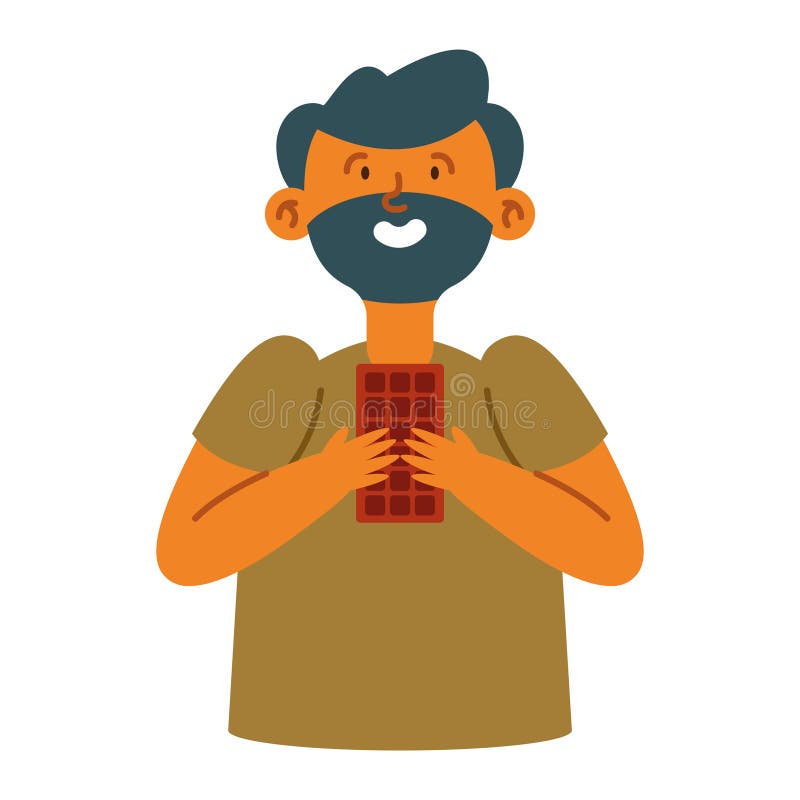 Man with chocolate bar stock vector. Illustration of holding - 323300246
