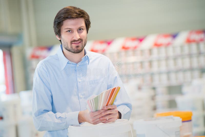 Man Chooses Colour Profile for Construction in Store Stock Photo ...