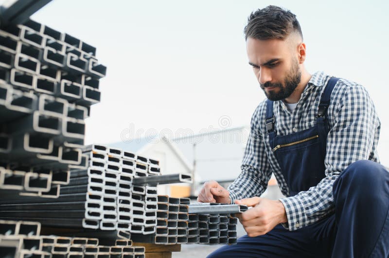 Man Chooses Metal Profile for Construction Stock Photo - Image of ...