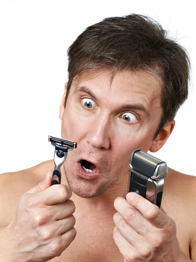 Man chooses razors stock image. Image of equipment, hair - 49705945